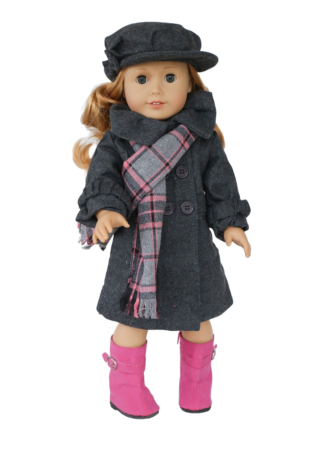 18" Doll Gray Wool 4-Piece Winter Coat Set - The Doll Boutique