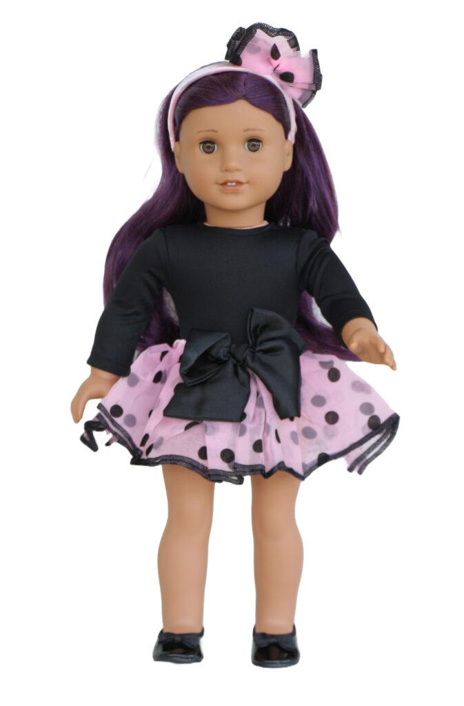 18" Doll Leotard, Polka Dot Tutu Skirt & Headband - The Doll Boutique