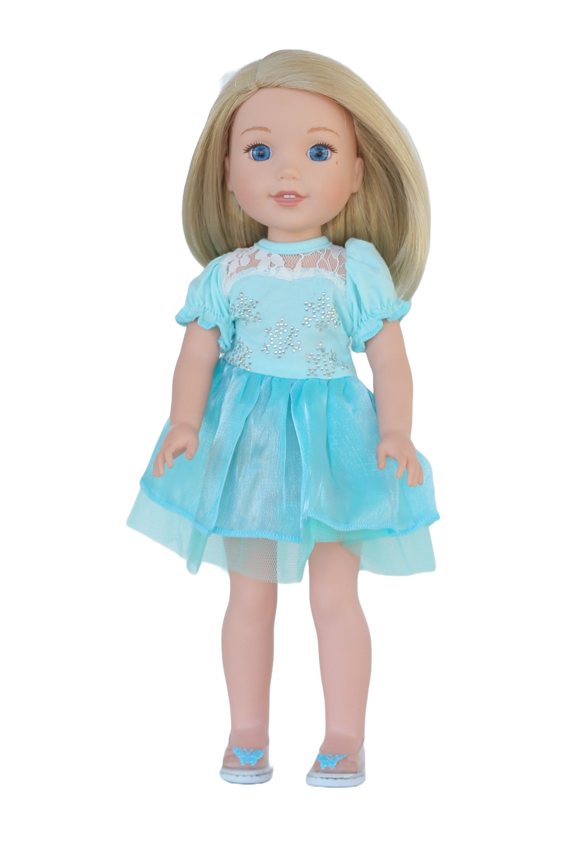 14.5" Wellie Wisher Doll Short Blue Princess Dress - The Doll Boutique